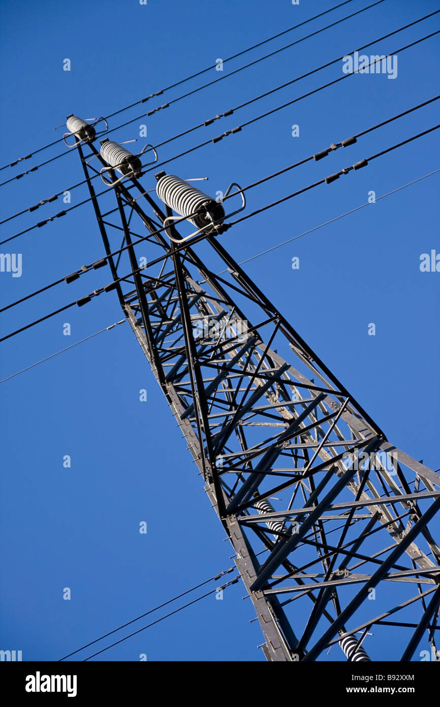 Electric pylon and clear blue sky Stock Photo - Alamy
