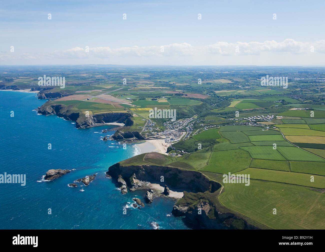 Aerial view of coastline coast Portreath RAF Cornwall England UK United ...