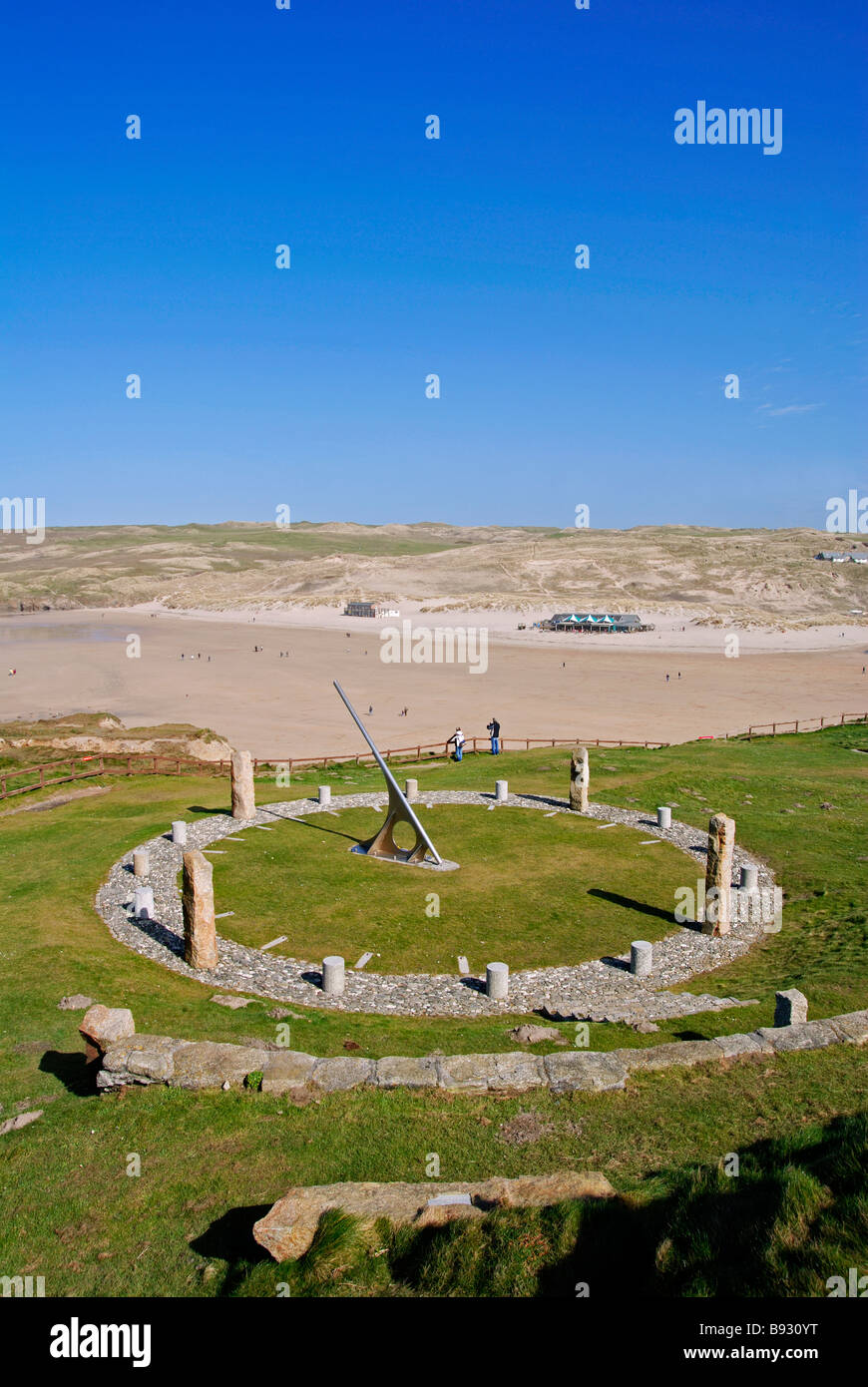 the millenium sundial overlooking the beach at peranporth,cornwall,uk ...