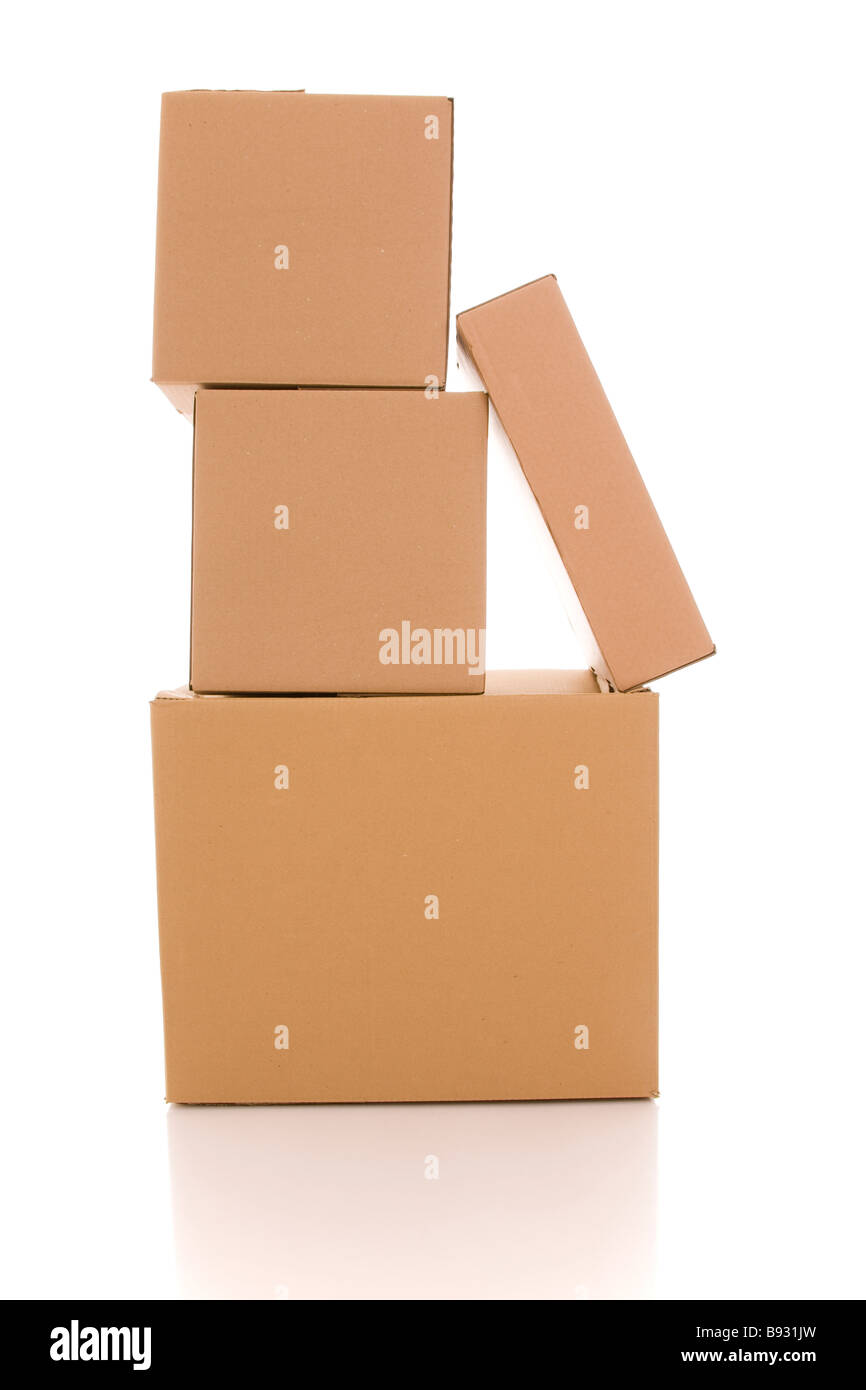a stack of cardboard box parcels isolated on white Stock Photo - Alamy