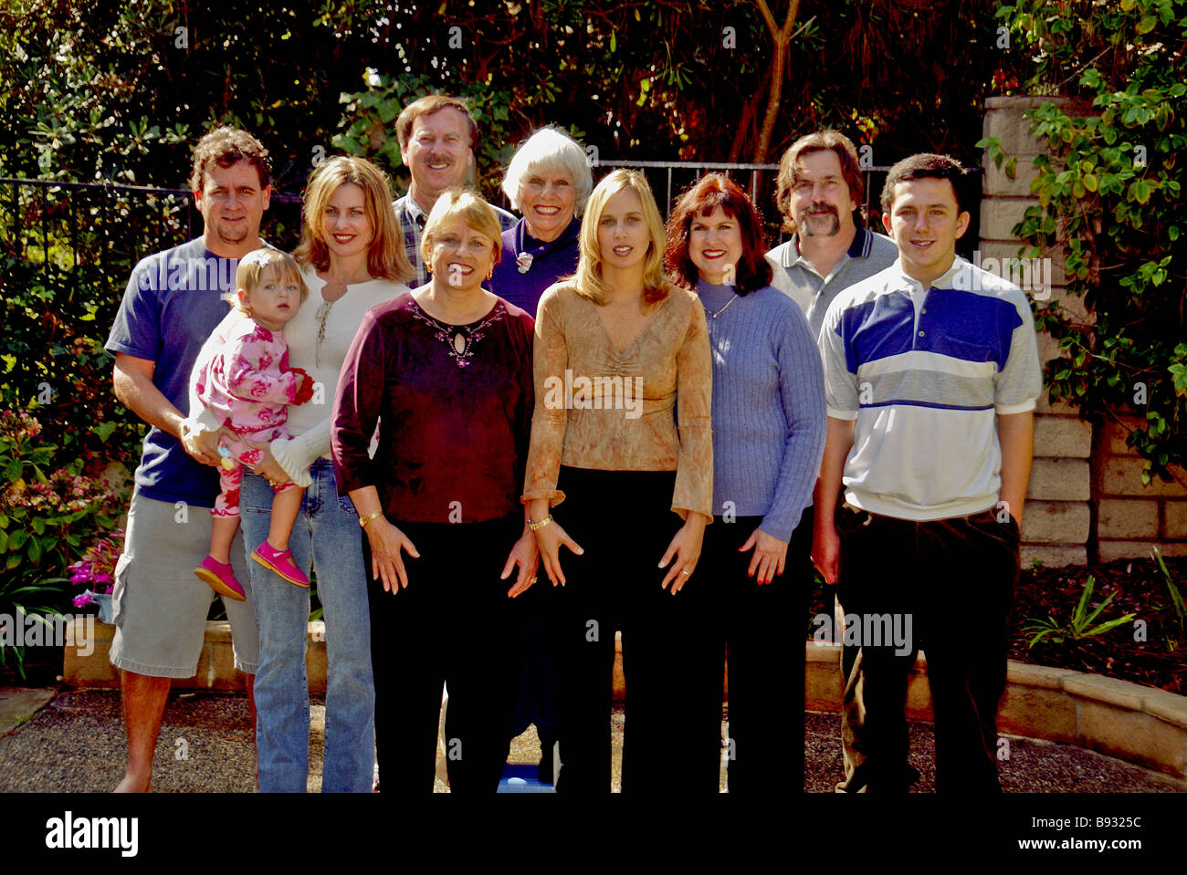 Four generations of a family pose outdoors in Southern California Stock ...