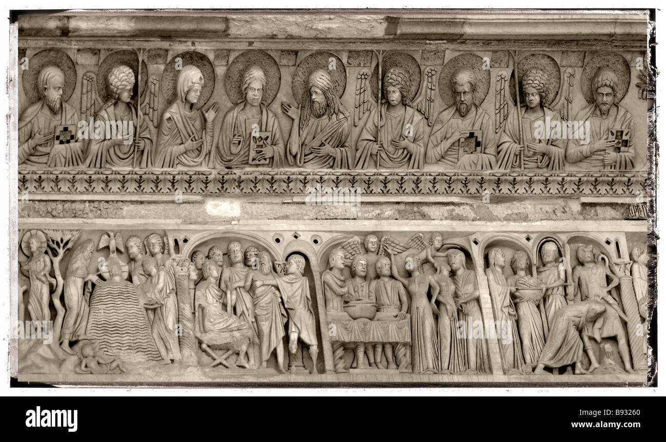 Baptistery door of Palma cathedral medieval bas relief Stock Photo - Alamy