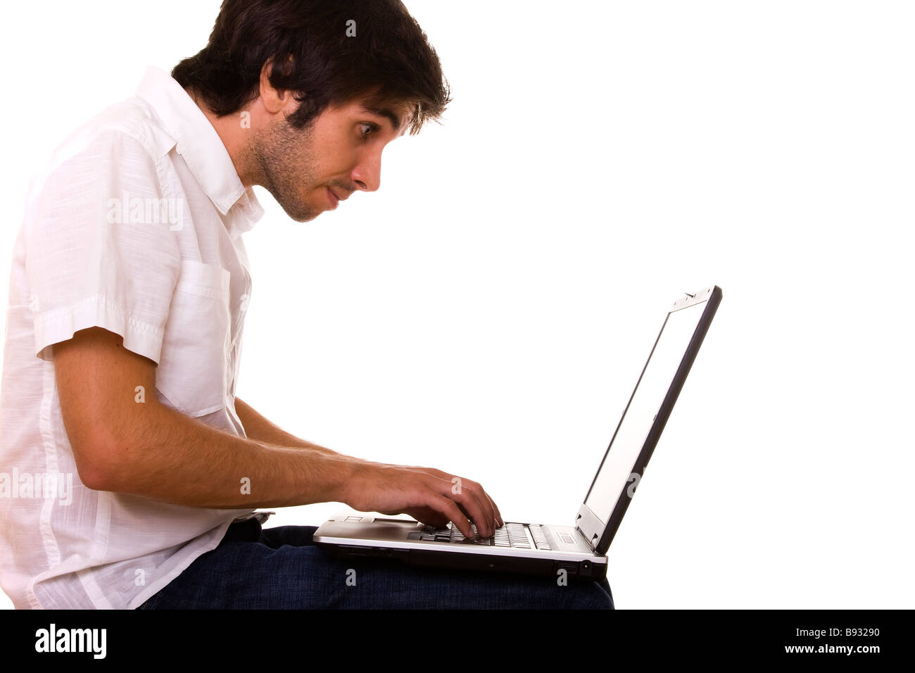 men working with his laptop Stock Photo - Alamy