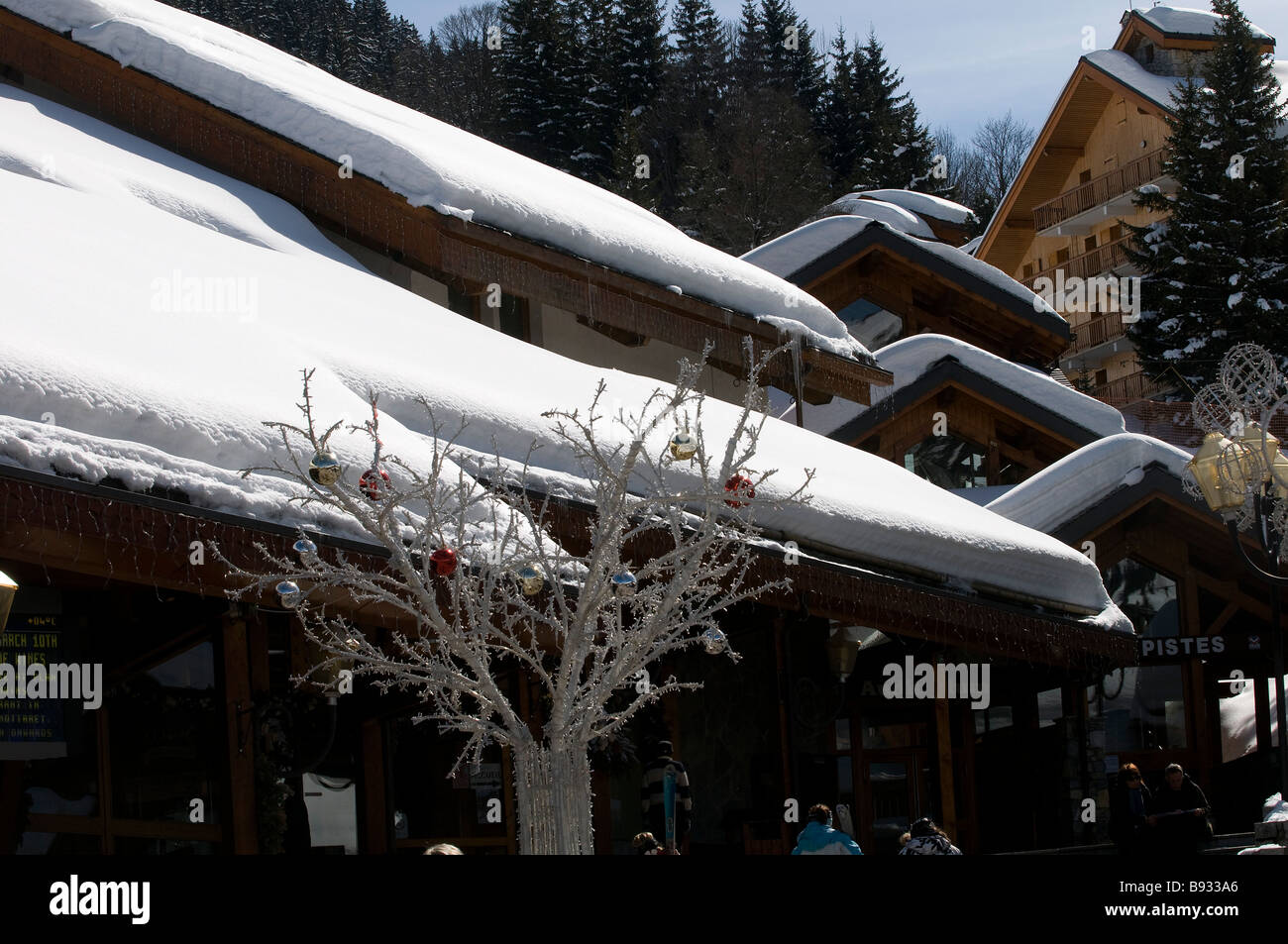 Meribel ski resort three valleys french alps france snow on roofs of ...
