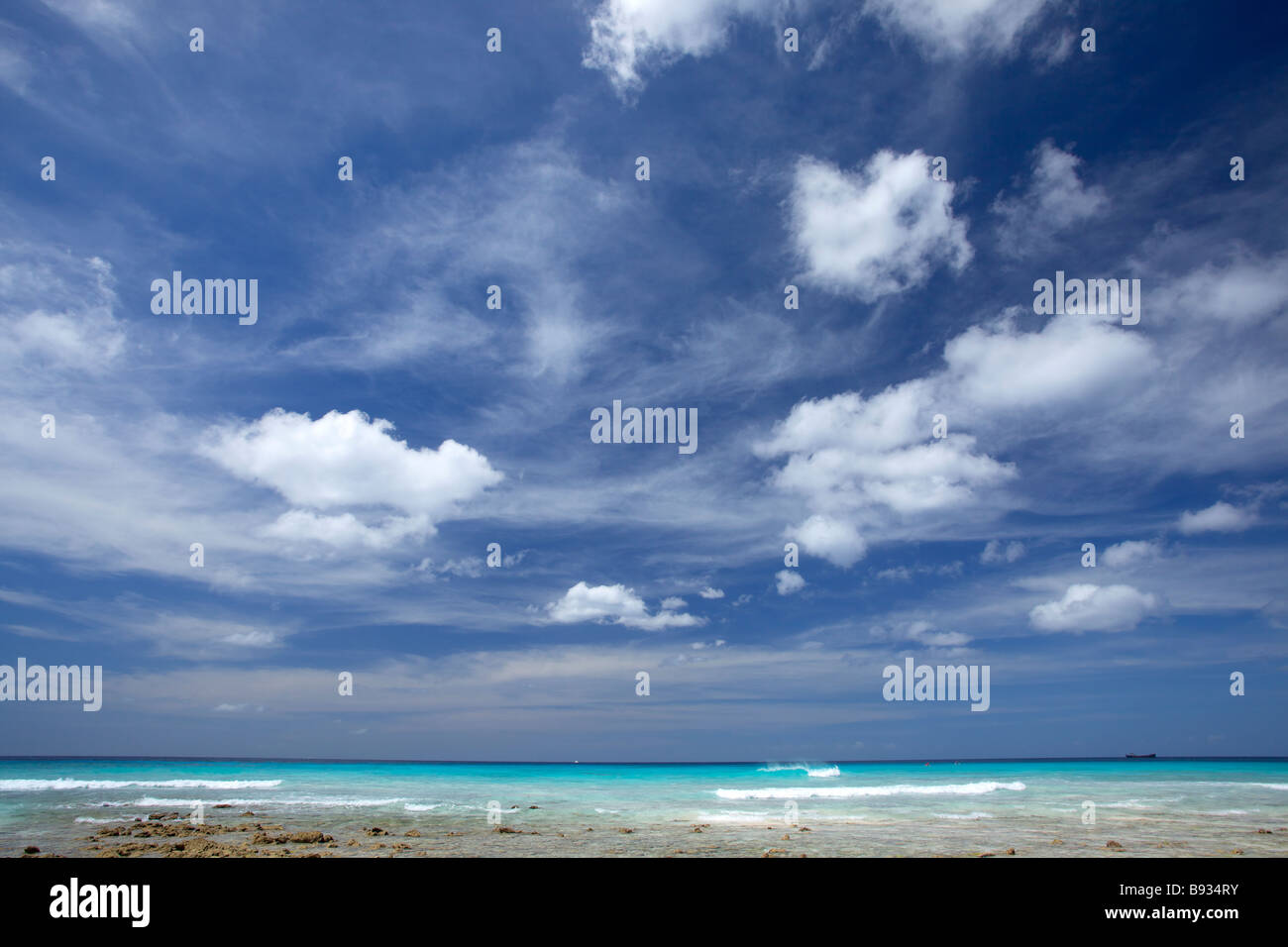 White fluffy clouds and blue sky above Caribbean Sea, Barbados, "West ...