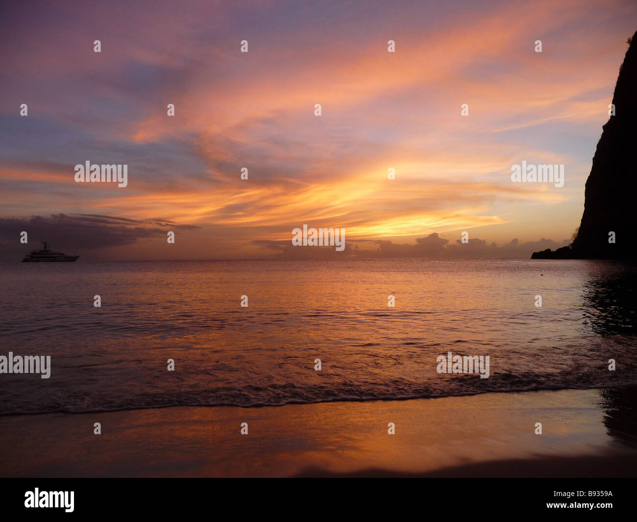 Sunset Anse Des Piton Stock Photo - Alamy