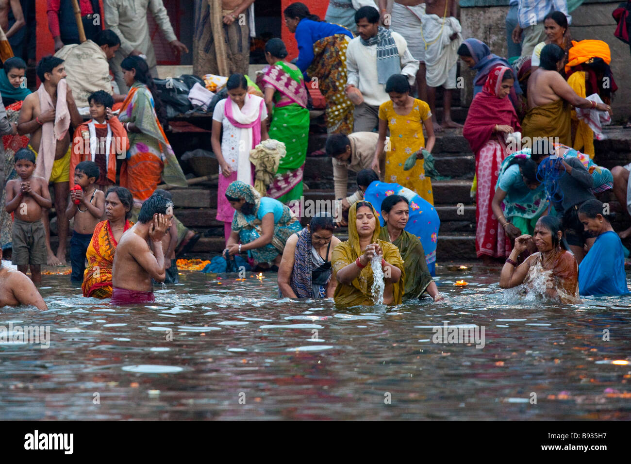 Bathing in the Ganges River in Varanasi India Stock Photo - Alamy