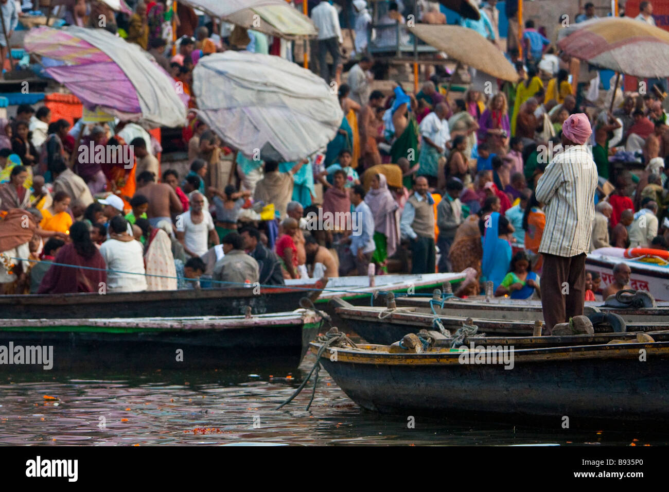 Bathing in the Ganges River in Varanasi India Stock Photo - Alamy
