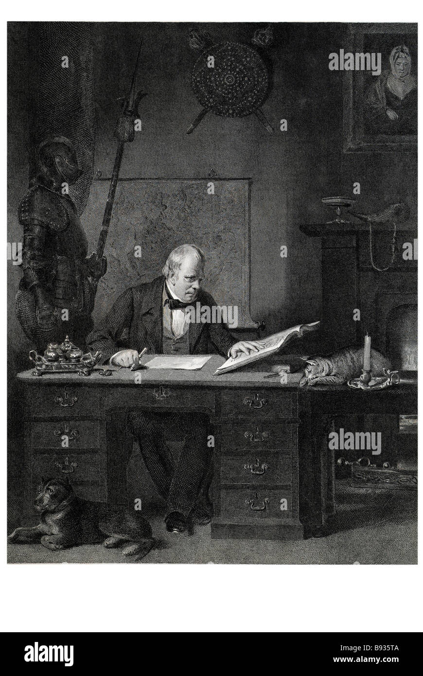 sir walter scott in his study working period dress coat of armour ...