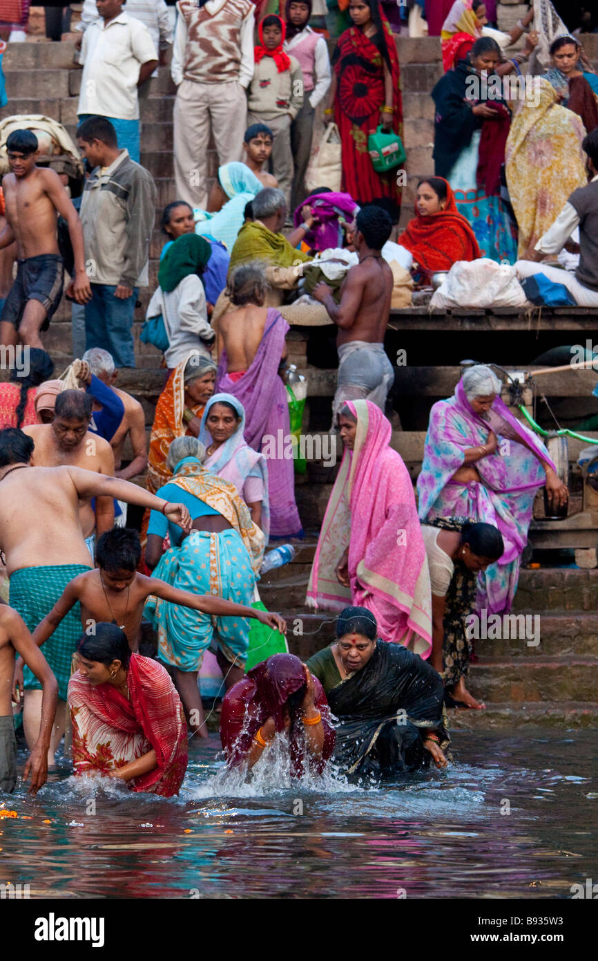 Bathing in the Ganges River in Varanasi India Stock Photo - Alamy