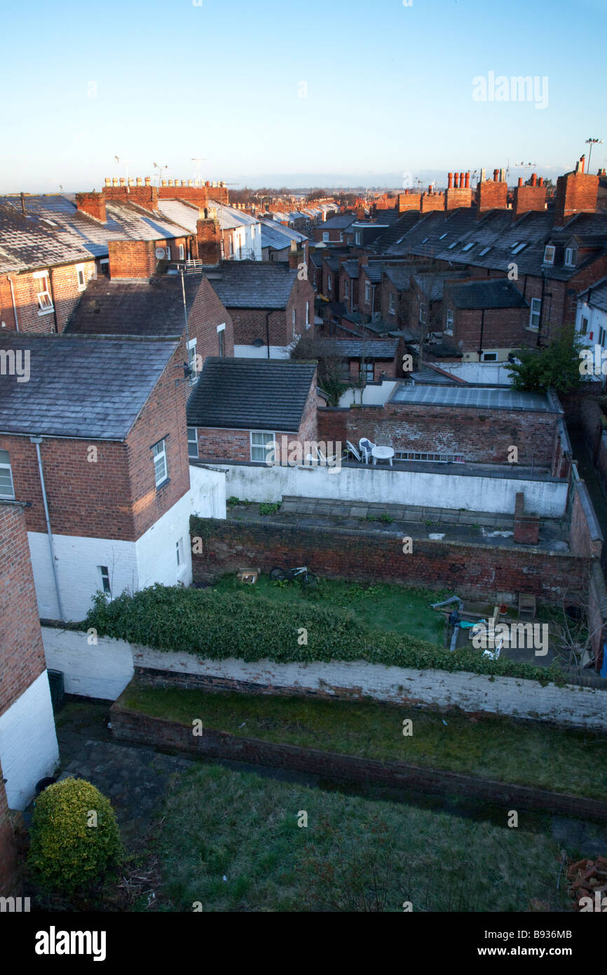 Roof top and gardens of very close victorian houses in the roman city ...