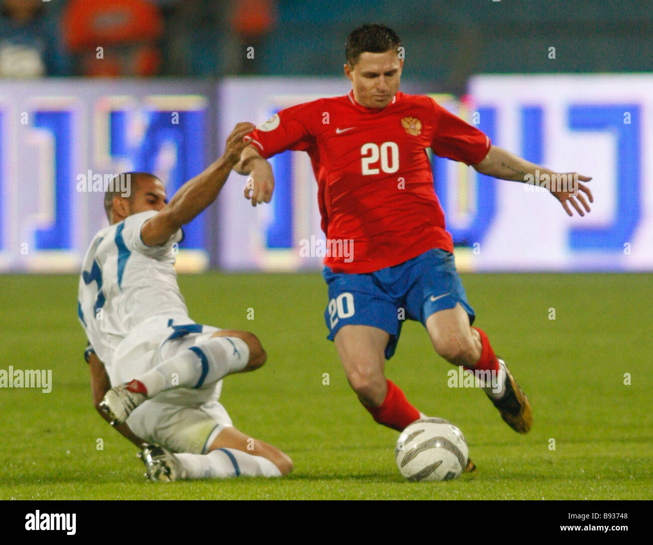 Israeli footballer Gal Alberman and Russian Igor Semshov from left to ...