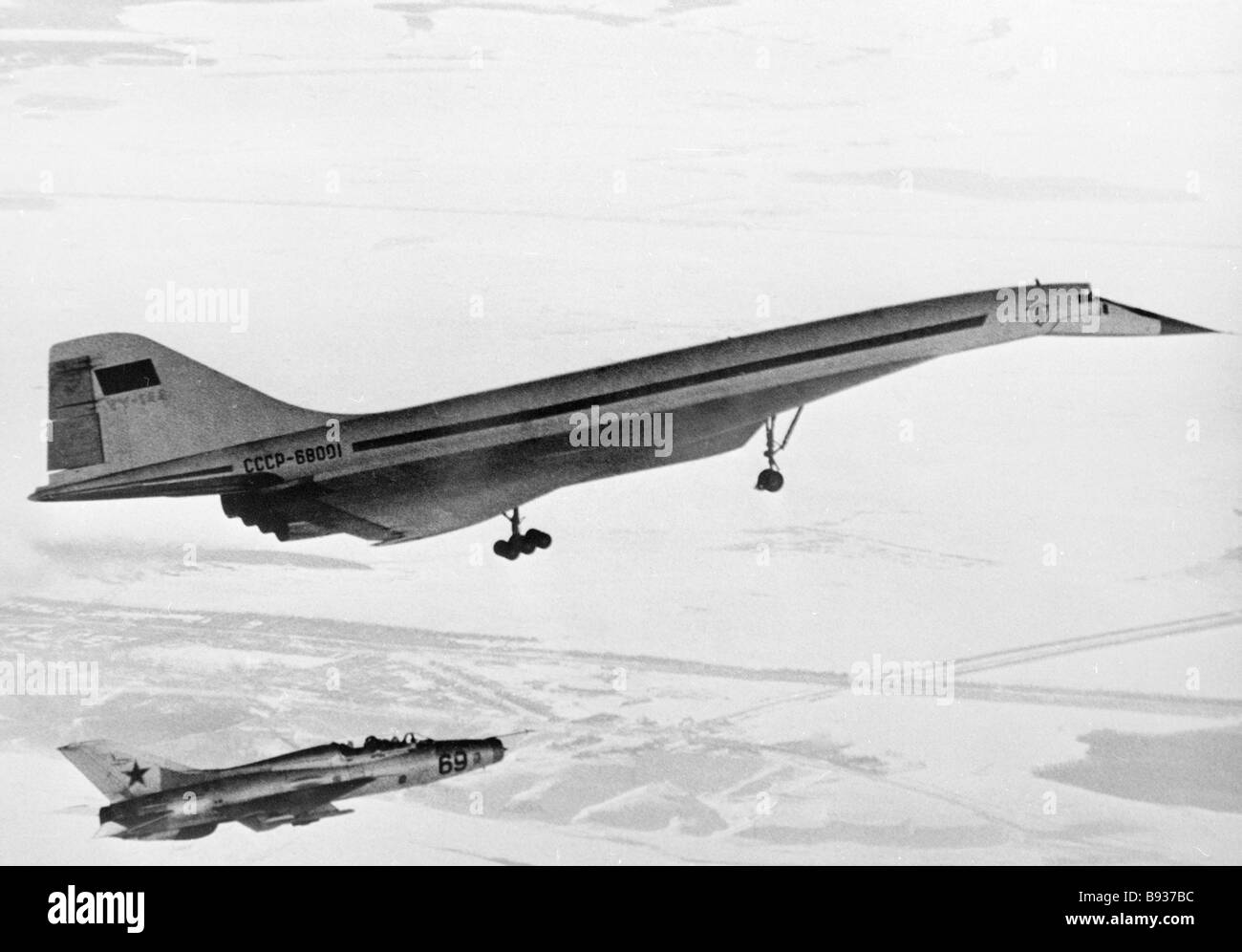 The first supersonic passenger transport Tu 144 during flight escorted ...