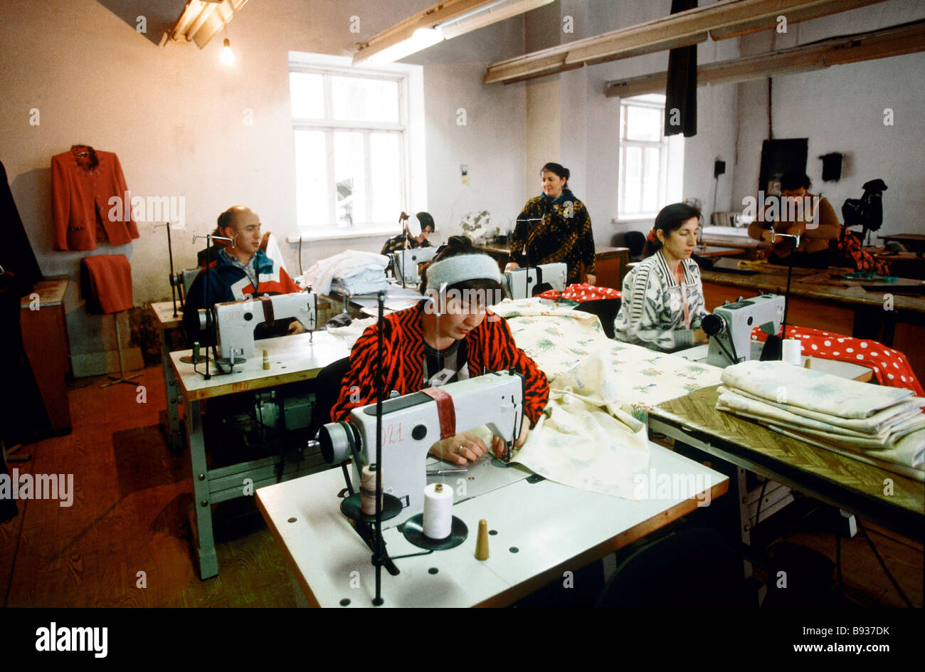 Seamstresses in a garment workshop in the center of Grozny the Chechen ...