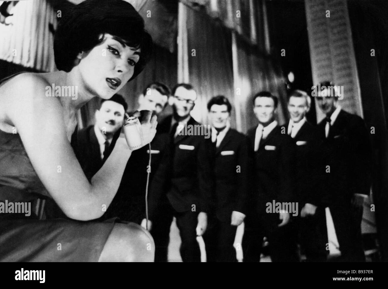 Variety singer Edyta Piecha performing with her Druzhba song group 1965 ...