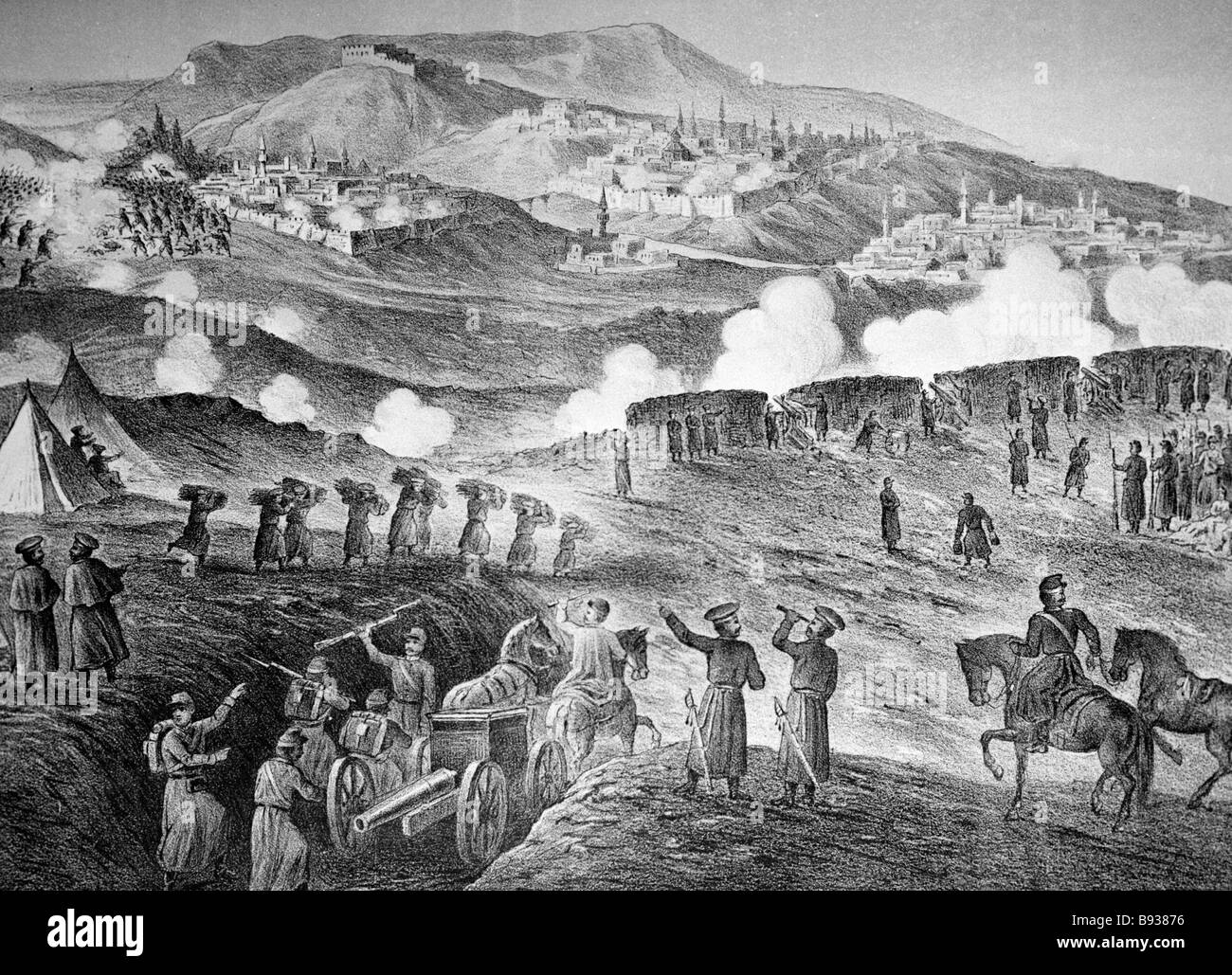 A reproduction of the lithograph The Siege of the Turkish Citadel Kars ...