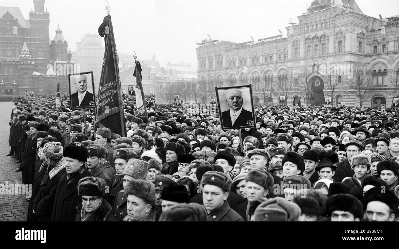 Muscovites attending a funeral rally for Marshal of the Soviet Union ...