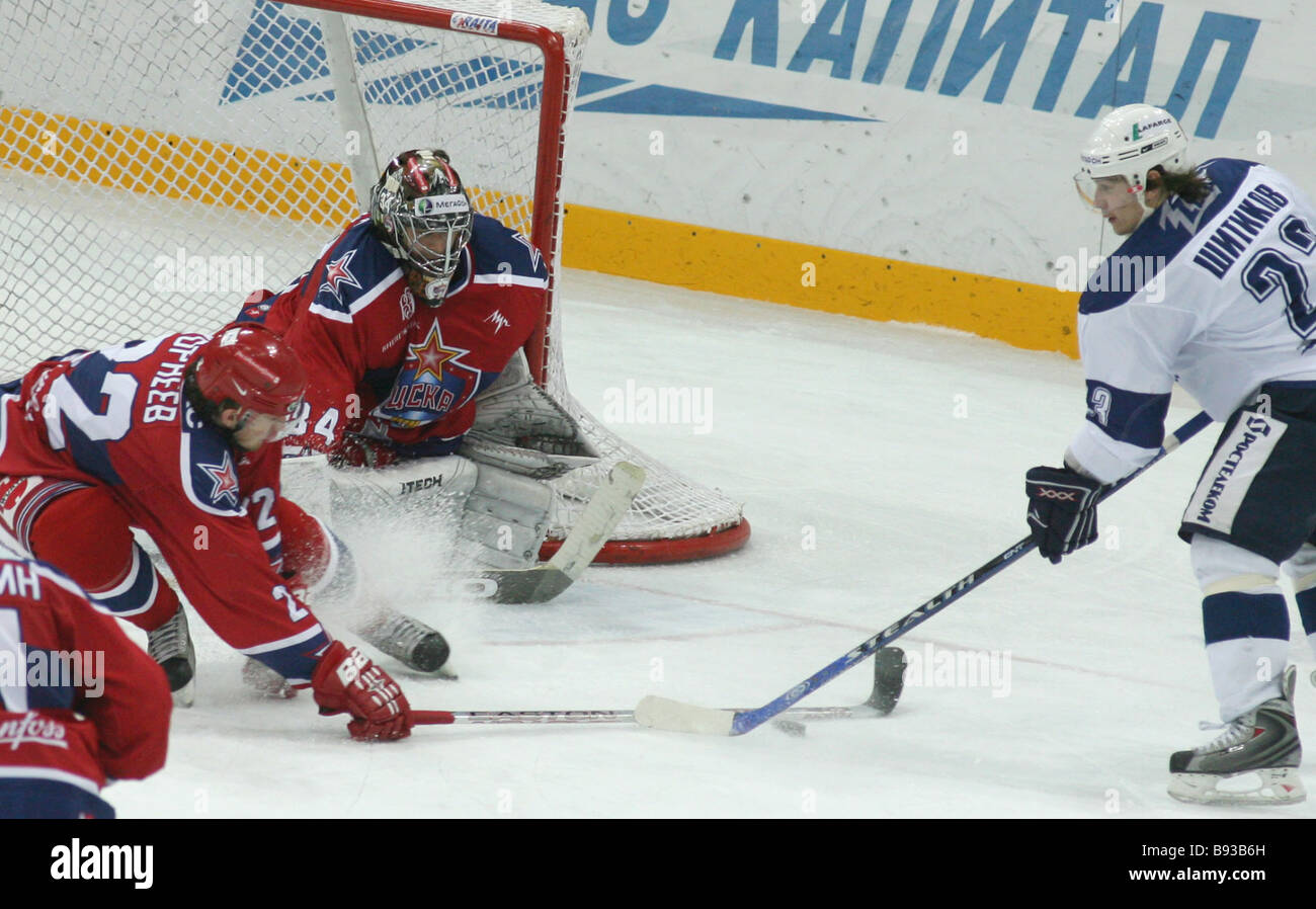 From left CSKA Moscow player Konstantin Korneyev 22 CSKA goalkeeper ...
