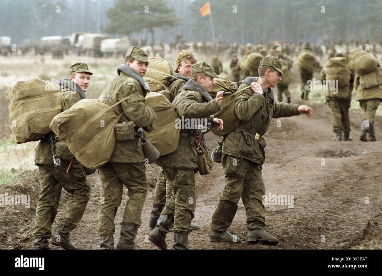 Airborne troops on march during regular tactical exercise Stock Photo ...