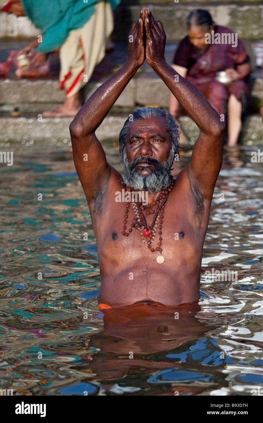 Bathing in the Ganges River in Varanasi India Stock Photo - Alamy