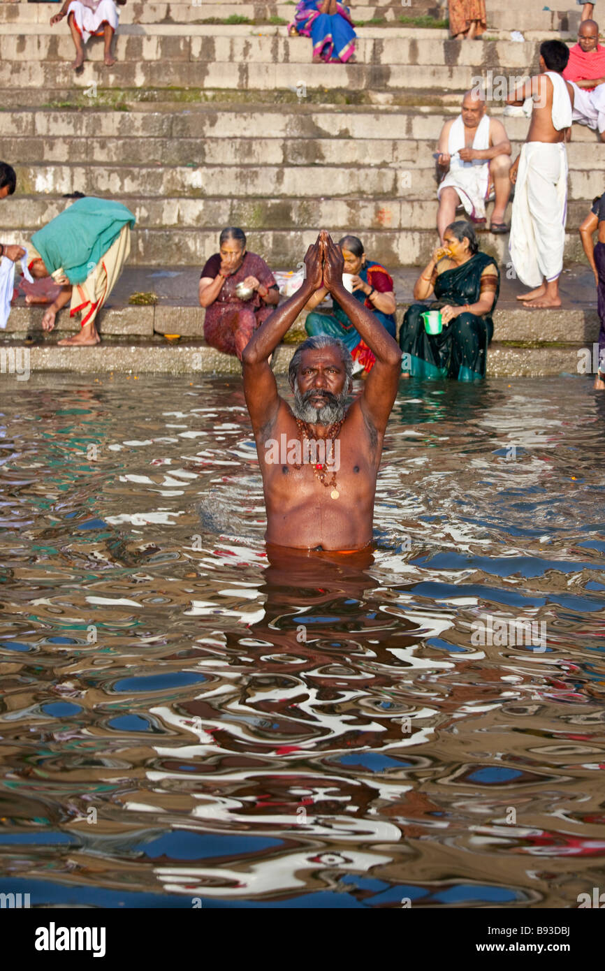 Bathing in the Ganges River in Varanasi India Stock Photo - Alamy