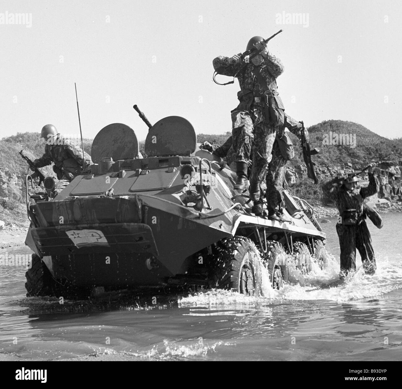 Marines and armored vehicles charging during military exercises Stock ...