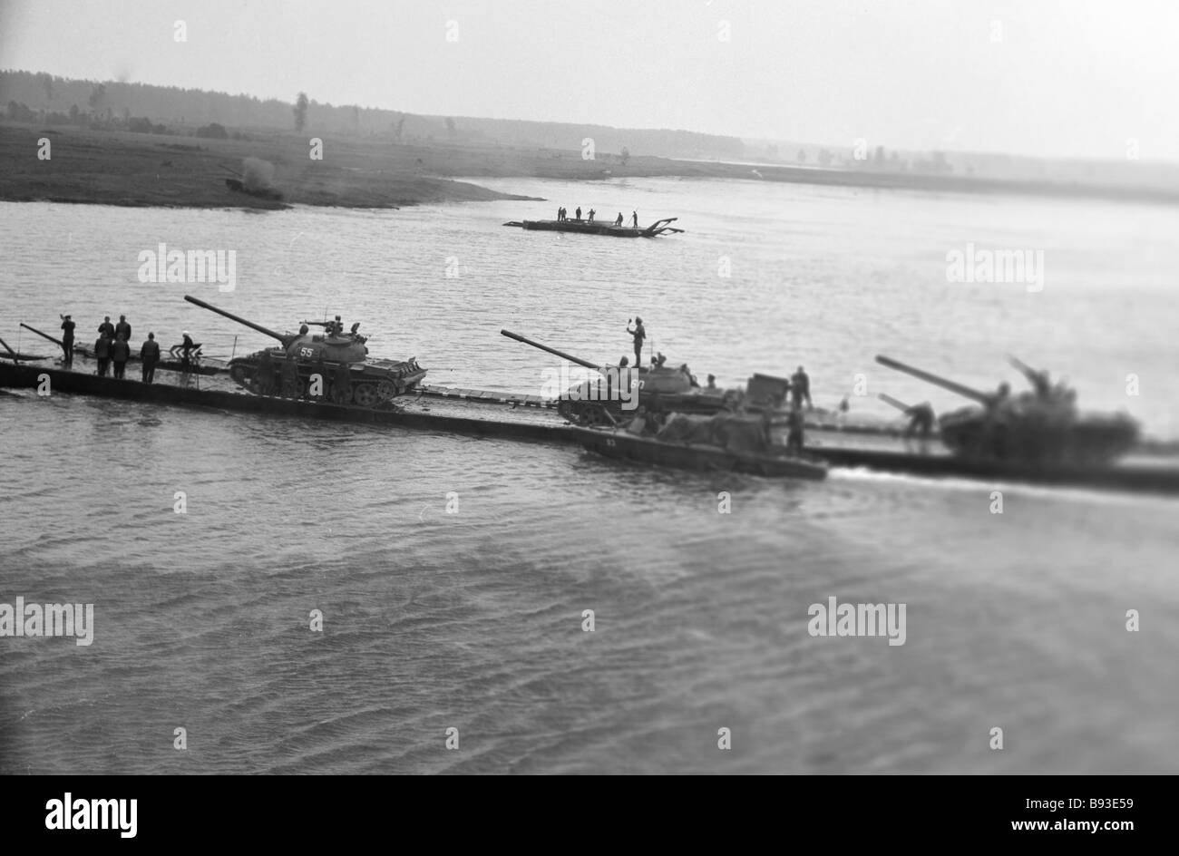 Tanks crossing a water obstacle during the Karpaty exercise Stock Photo ...