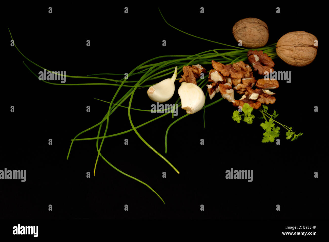 Healthy ingredients on a black background Stock Photo - Alamy