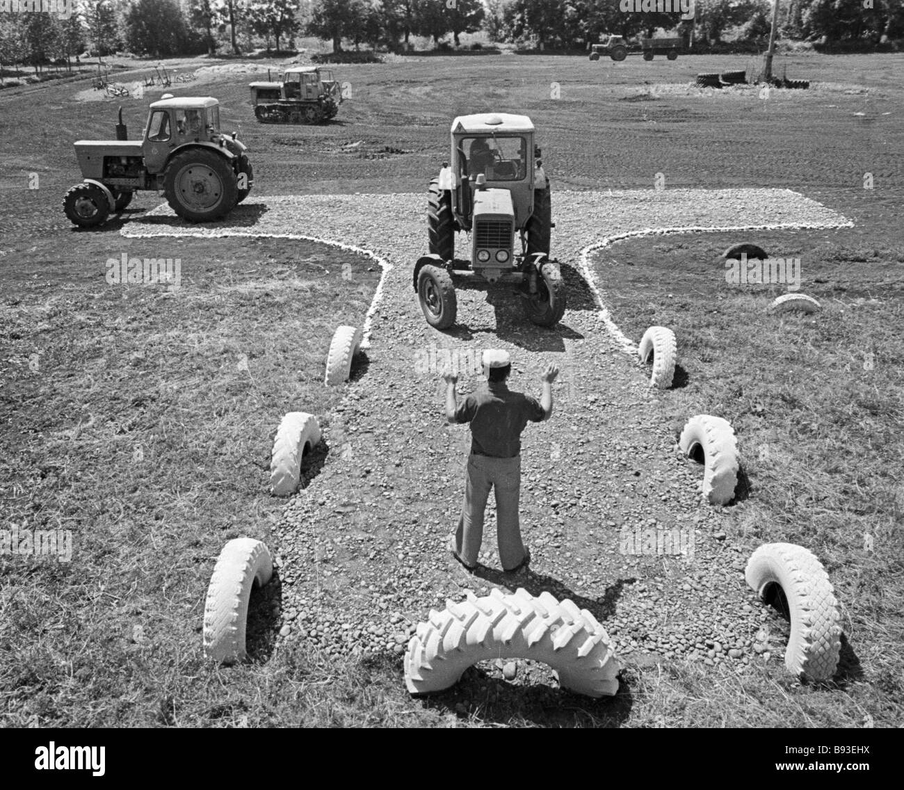 Vocational school students learning to operate a tractor Stock Photo ...