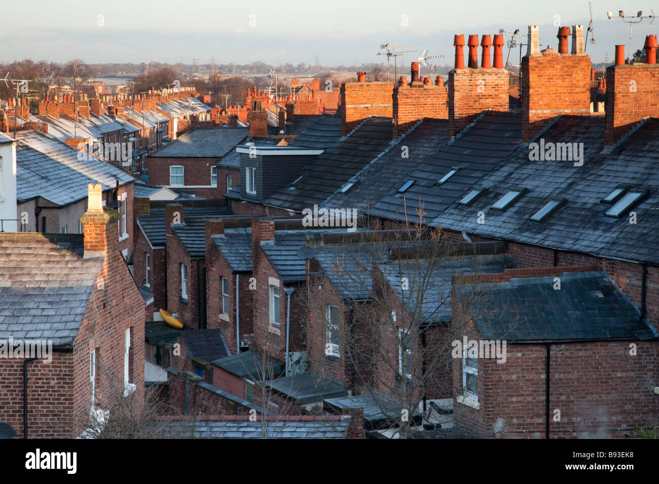 Roof top and gardens of very close victorian houses in the roman city ...