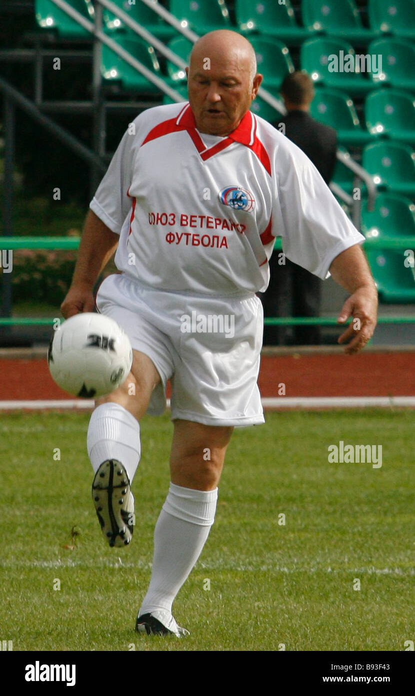 Moscow Mayor Yury Luzhkov during a football veterans match in memory of ...