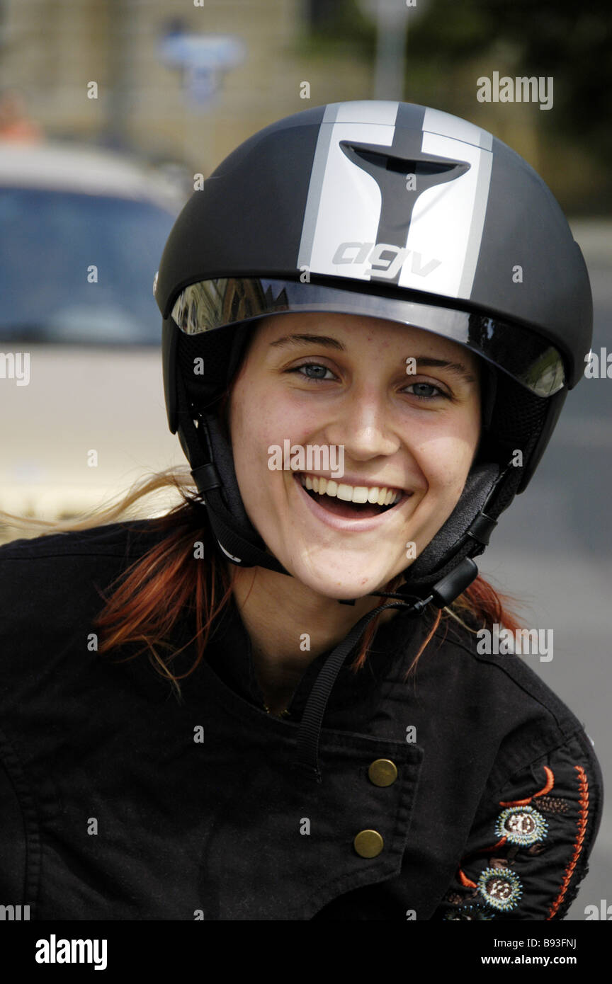 Serbia, Novi Sad, Girl on a motorcycle Stock Photo - Alamy
