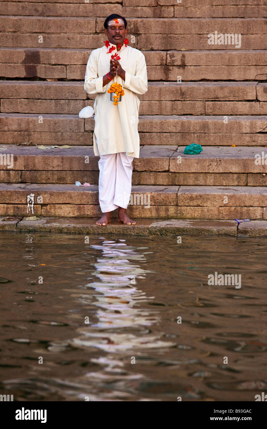 Hindu Man Praying on a Ghat in Varanasi India Stock Photo - Alamy