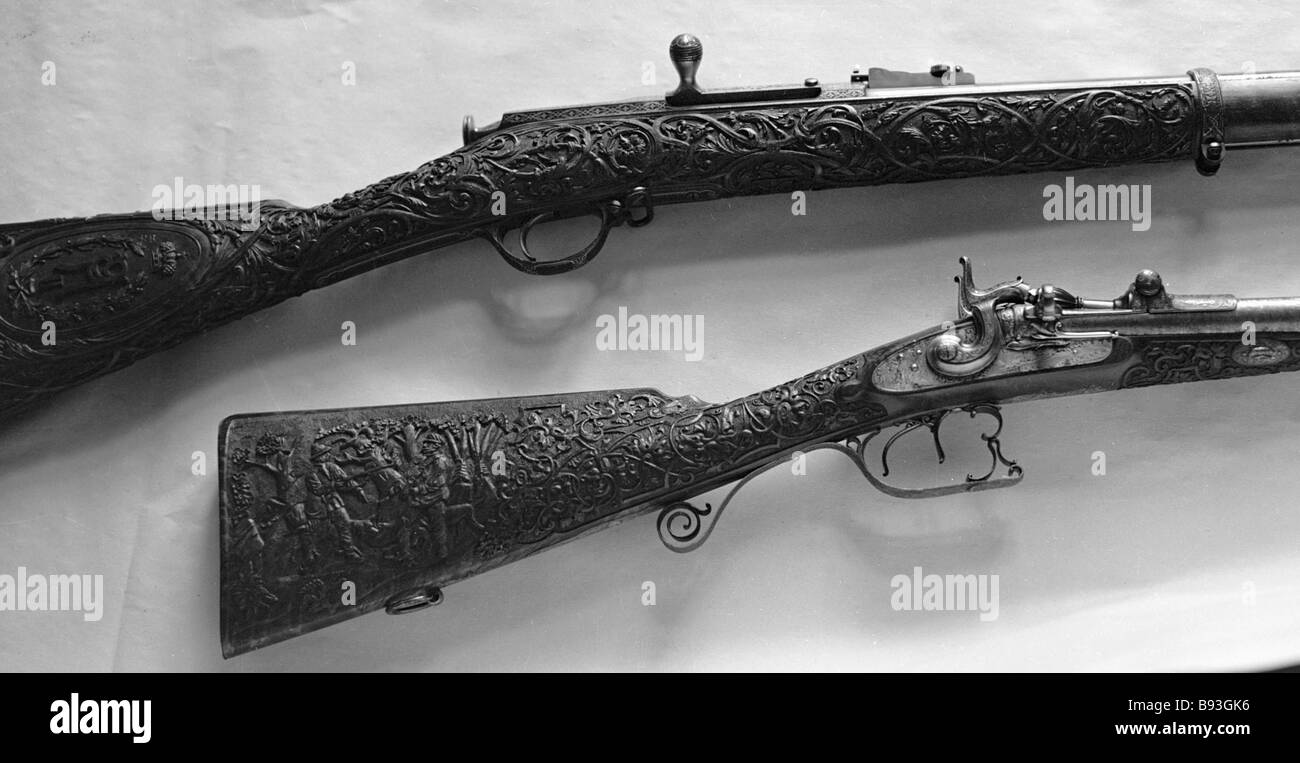 A double barreled hunting rifle decorated with hazel wood By Goltyakov ...