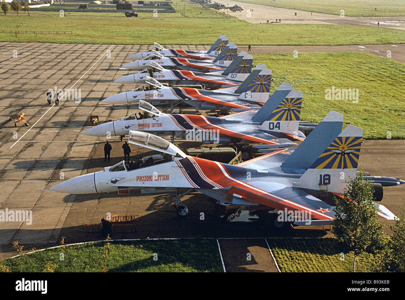 The Russian Knights aerobatic team at the Kubinka air base Stock Photo ...