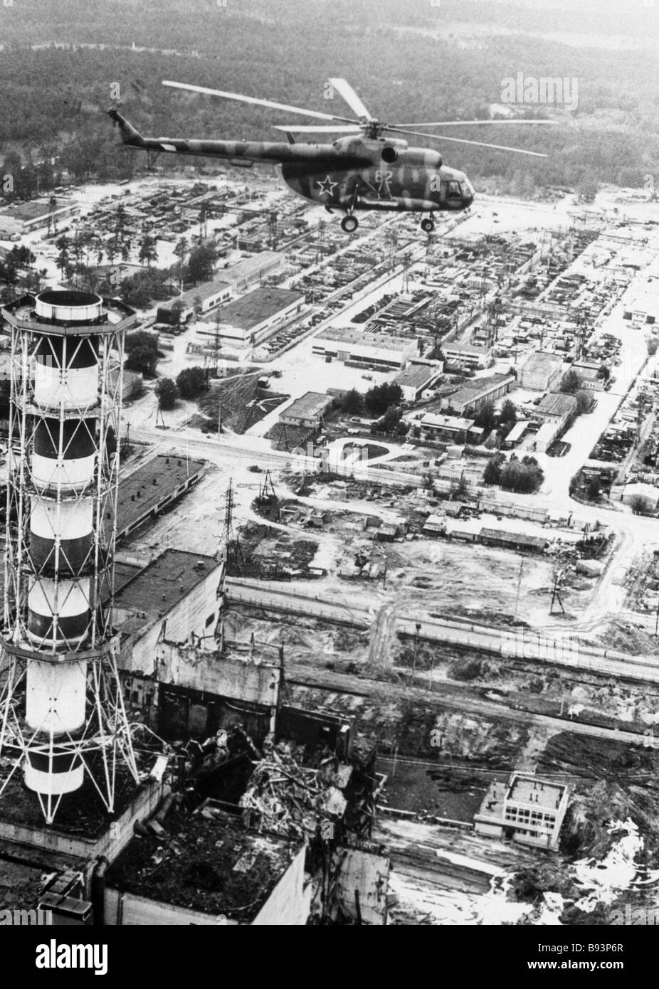 A helicopter making radiological measurements above the Chernobyl ...