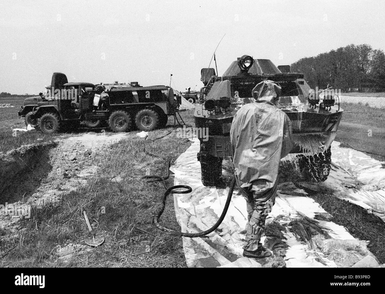 Military hardware working in the Chernobyl disaster area undergoing ...