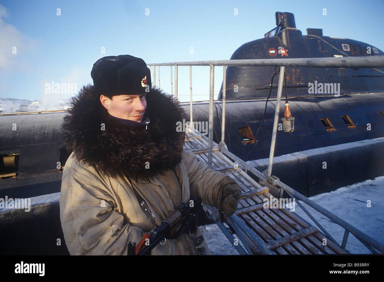 Nuclear submarine base of the Northern Fleet A sentry Stock Photo - Alamy