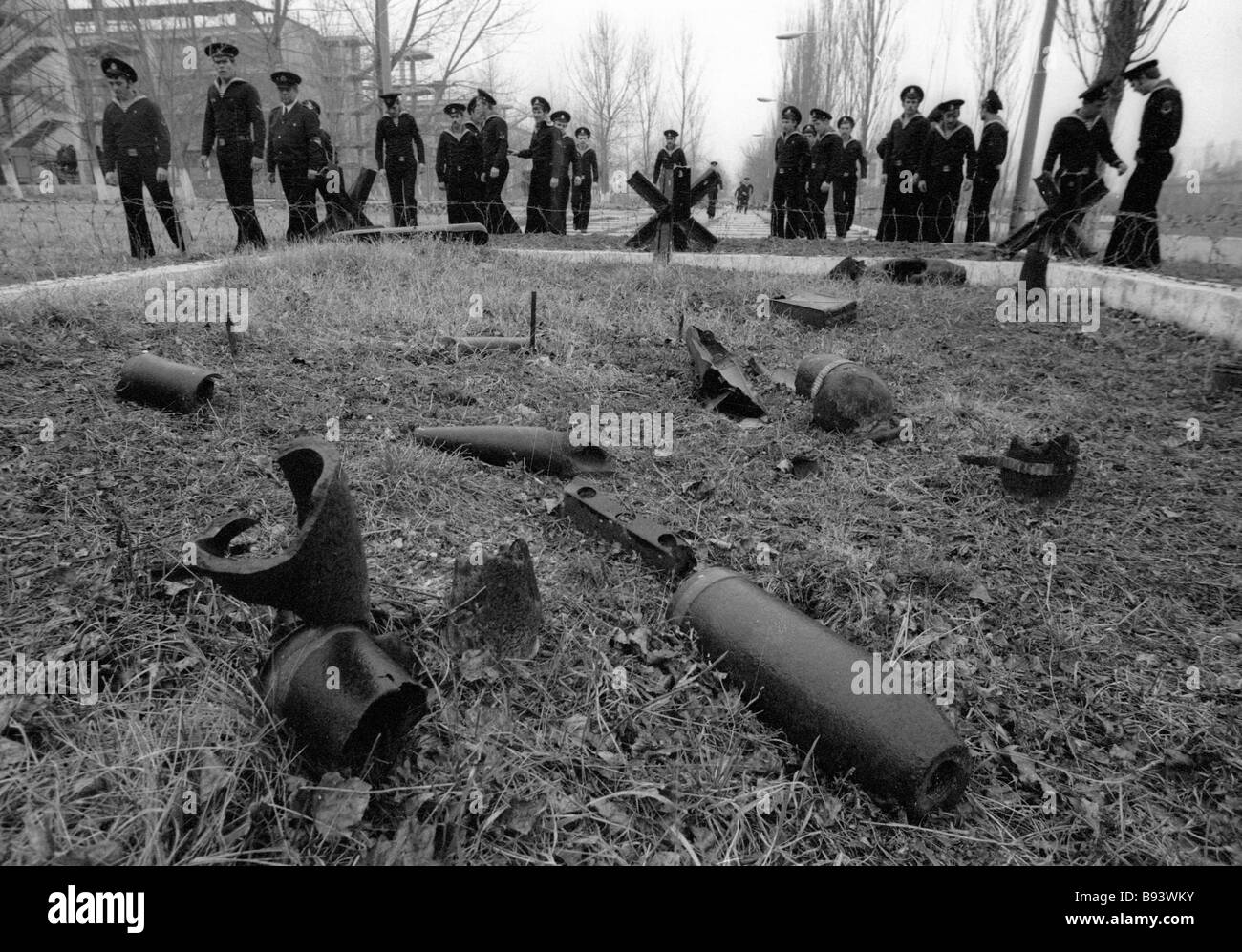Part of Maritime School s territory with shell and bomb fragments that ...