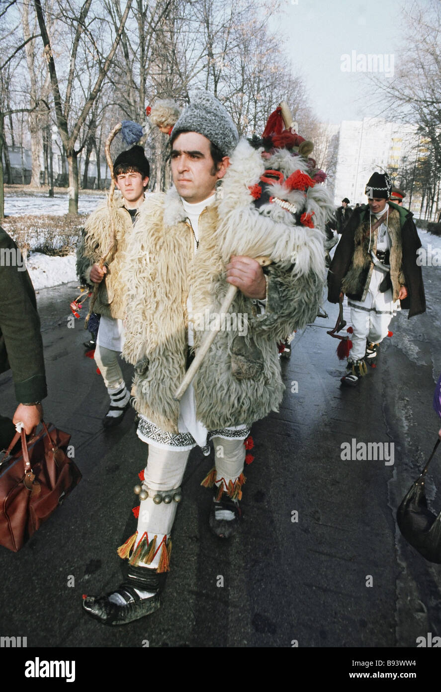 Actors from a folk theater in Chisinau taking part in a New Year s ...
