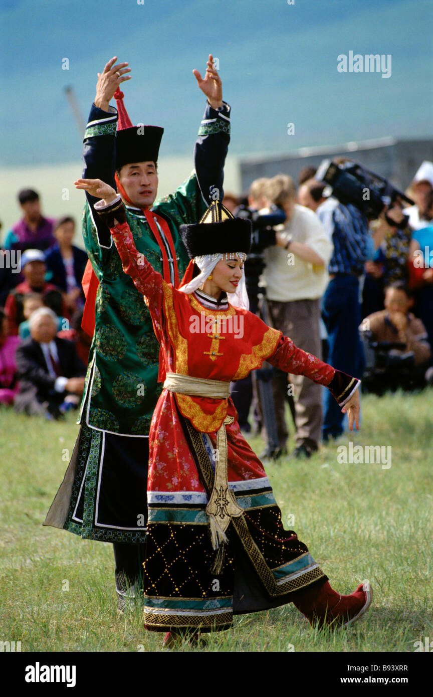 Leading dancers of a folk company from Tuva in Siberia s south Stock ...