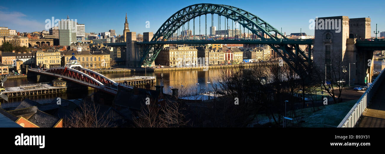 Panoramic of Two Bridges on the Tyne, The Swing Bridge & The Tyne ...