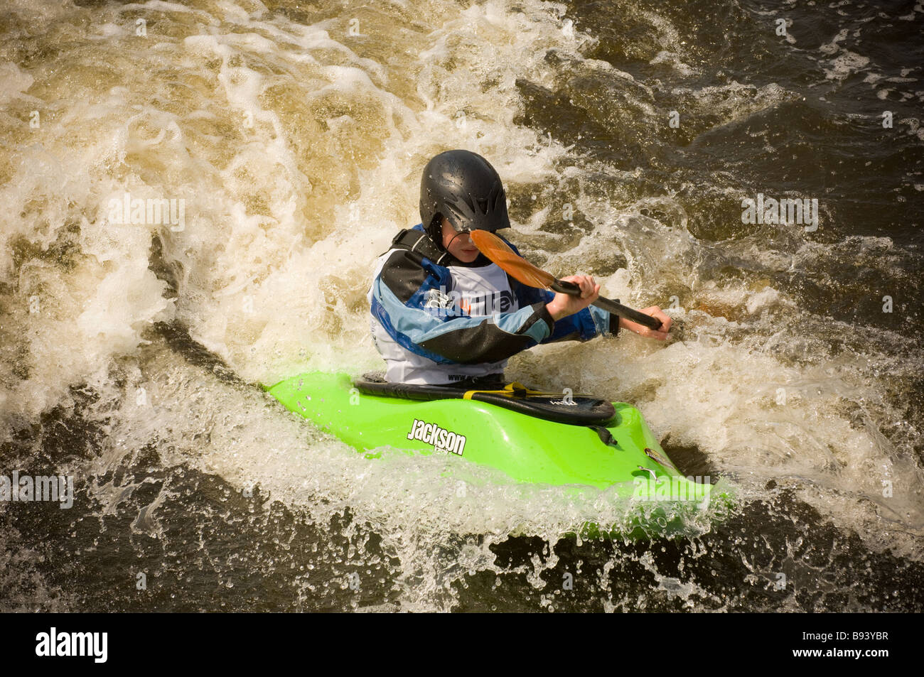 Young caucasian male kayaker competing at Tees Barrage International ...