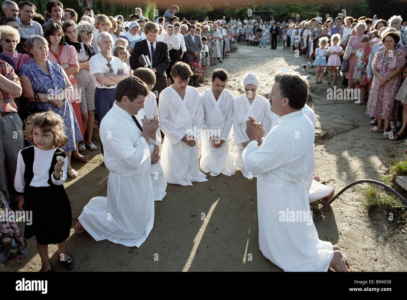 Seventh Day Adventist community members during baptism Stock Photo - Alamy