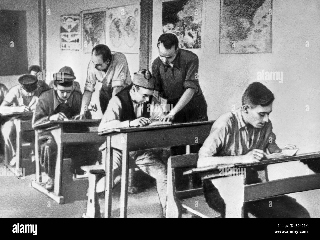 Soldiers of Spain s Republican army attending classes organized in line ...