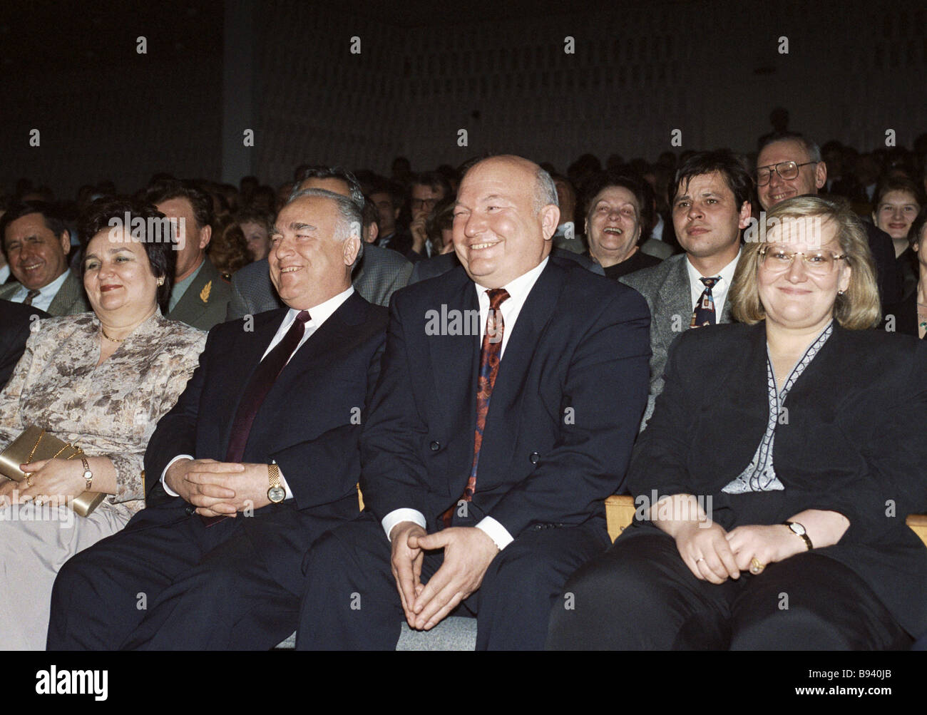 Moscow Mayor Yury Luzhkov 2nd right and his wife and Prime Minister ...