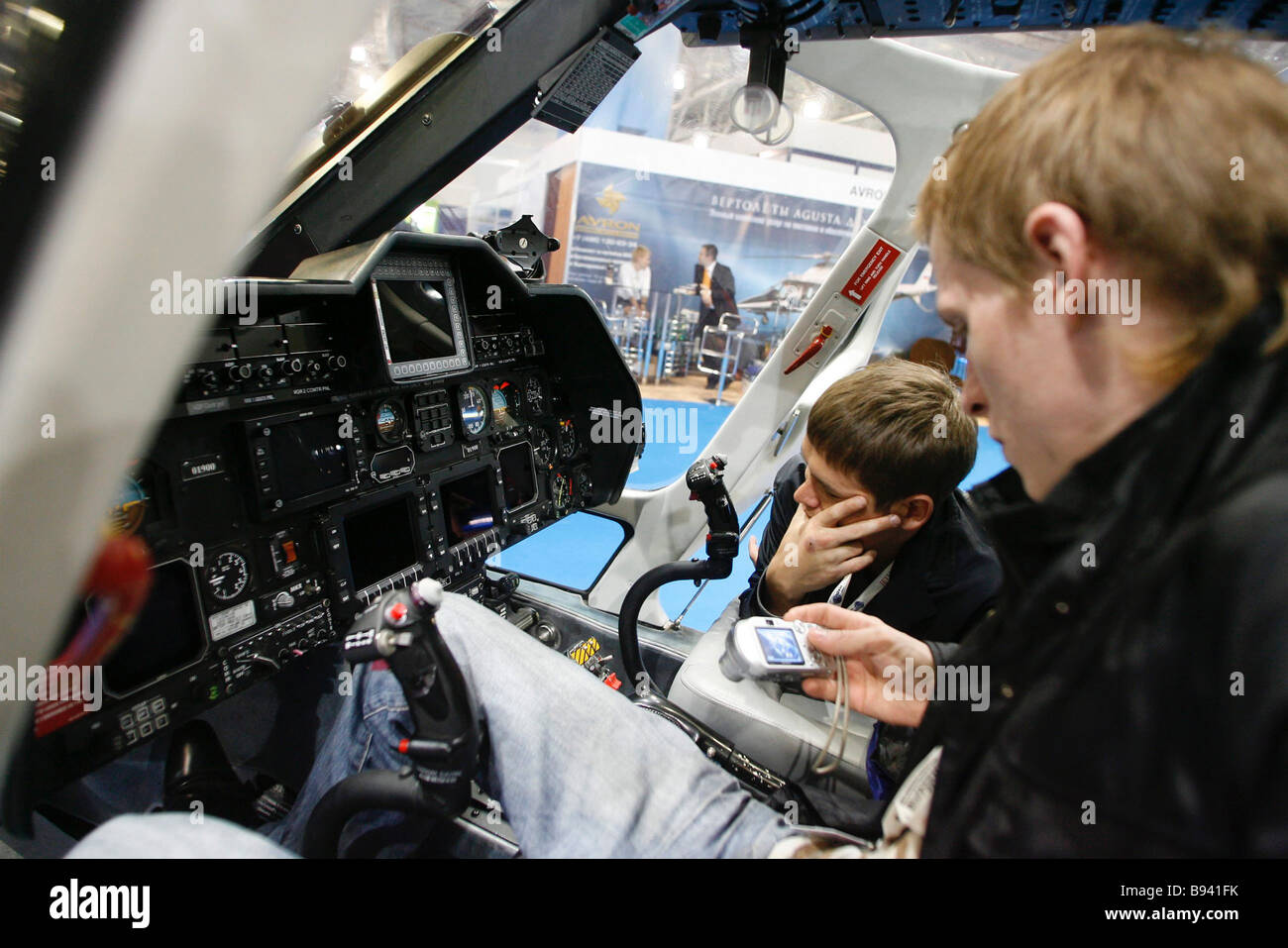 In a cockpit of the helicopter AW109 Power at the 2nd International ...