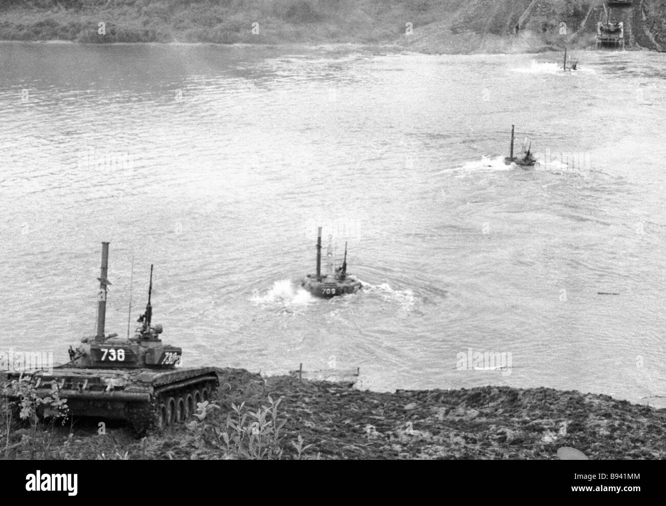 A tank unit is crossing a river West 81 military exercises Stock Photo ...
