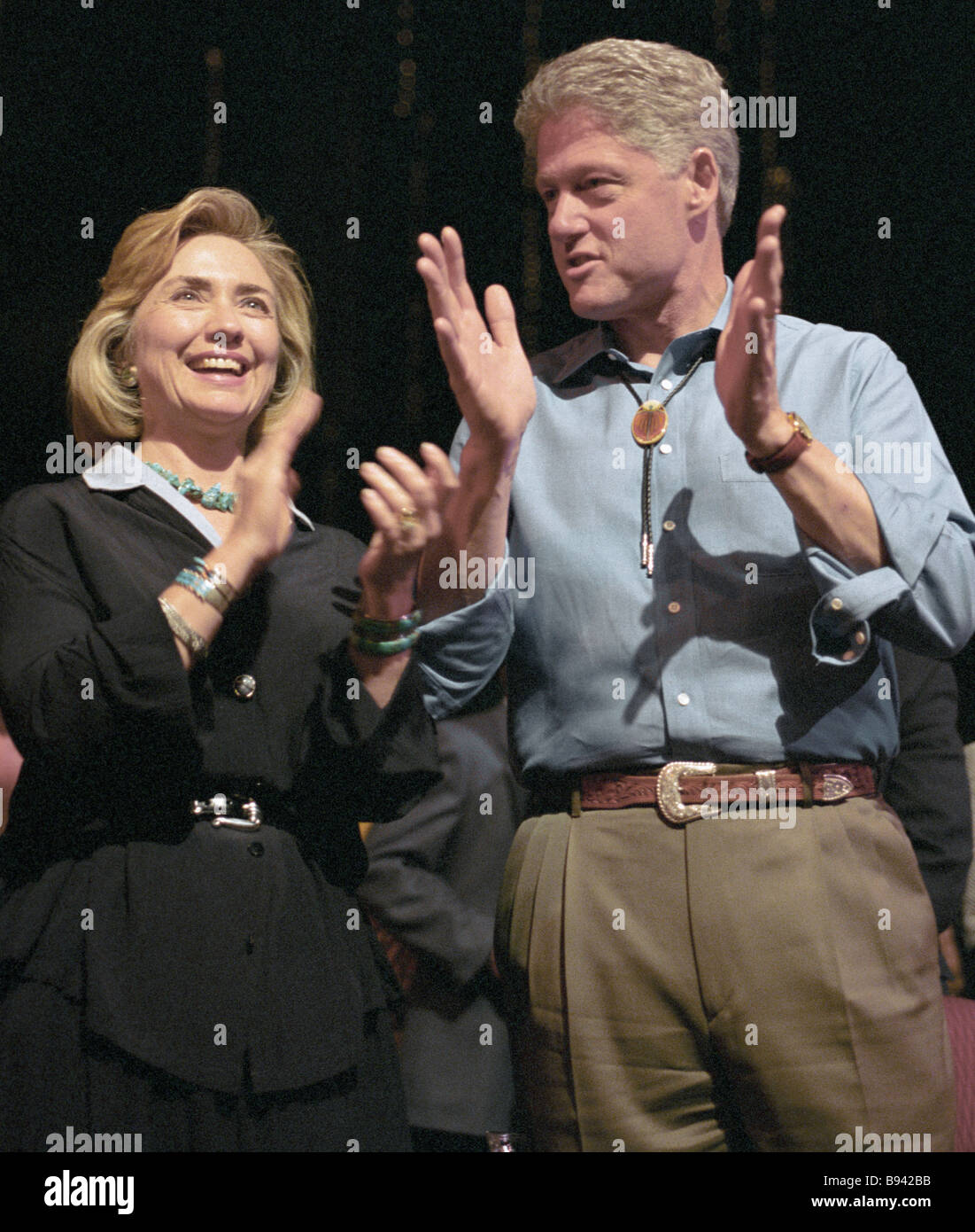 US President Bill Clinton right with his wife Hillary Clinton left ...