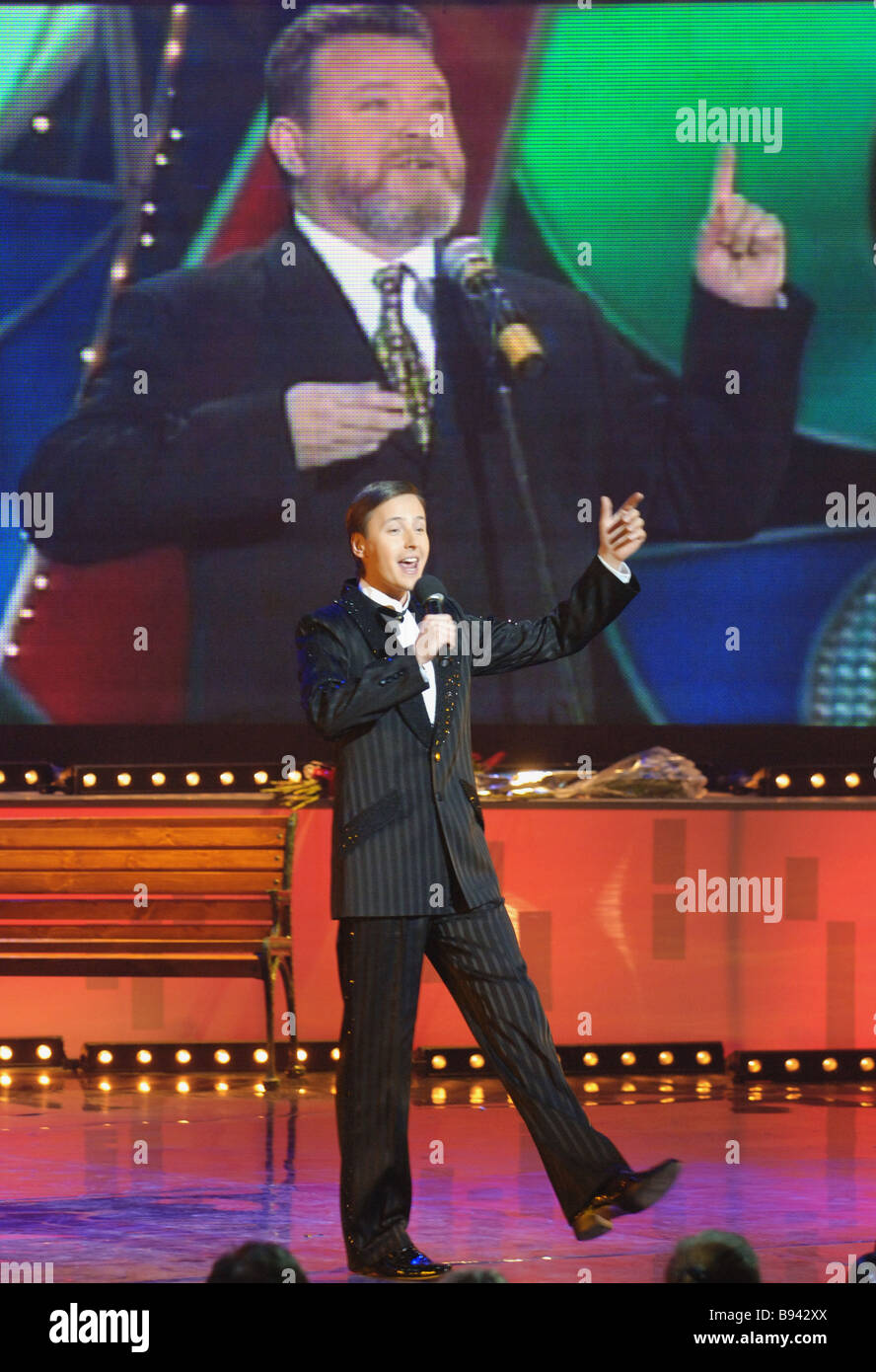 Pop singer Vitas performing at the jubilee charity concert in memory of ...